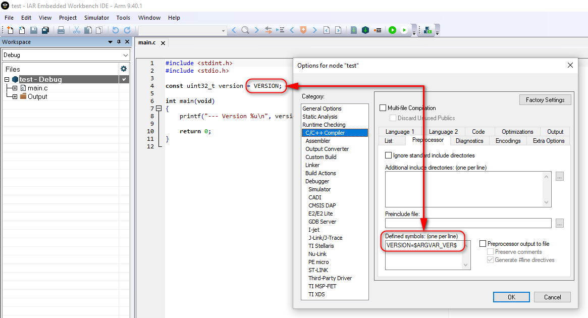 Passing preprocessor defines to IarBuild.exe